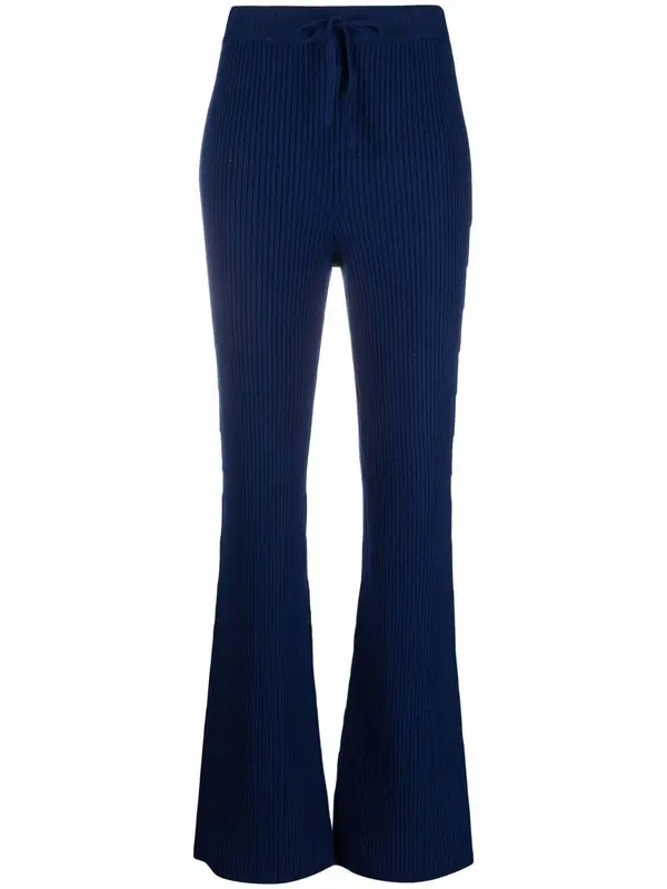 Alberta Ferretti Ribbed-knit Flared Trousers - Blue