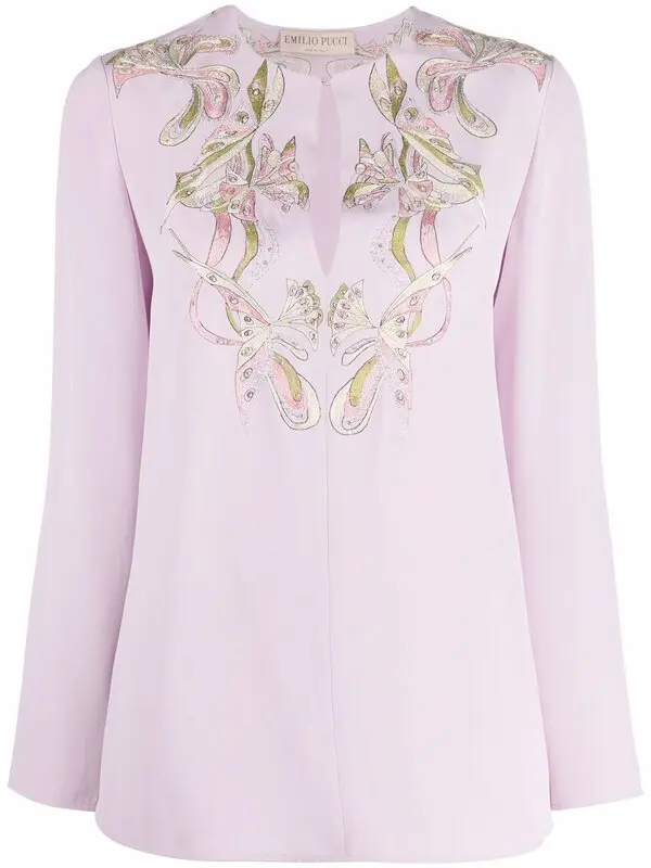 Emilio Pucci Farfalle-embroidered Long-sleeve Top - Neutrals