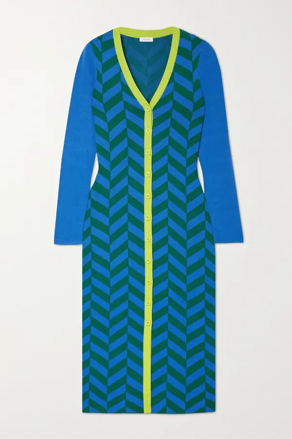 Rhode Regina Jacquard-knit Midi Dress - Blue
