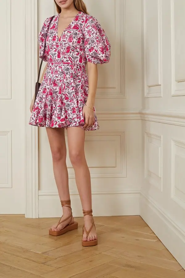 Rhode Claudine Printed Cotton-poplin Wrap Mini Dress