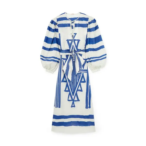Goop X Johanna Ortiz Mediterranean Chants Tunic Dress - Mediterranean Blue,Ecru  | Editorialist