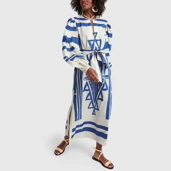 Goop X Johanna Ortiz Mediterranean Chants Tunic Dress - Mediterranean Blue,Ecru  | Editorialist