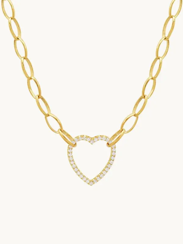 JENNIFER MEYER Medium Edith Link Diamond Open Heart Necklace - Yellow Gold,white Diamonds