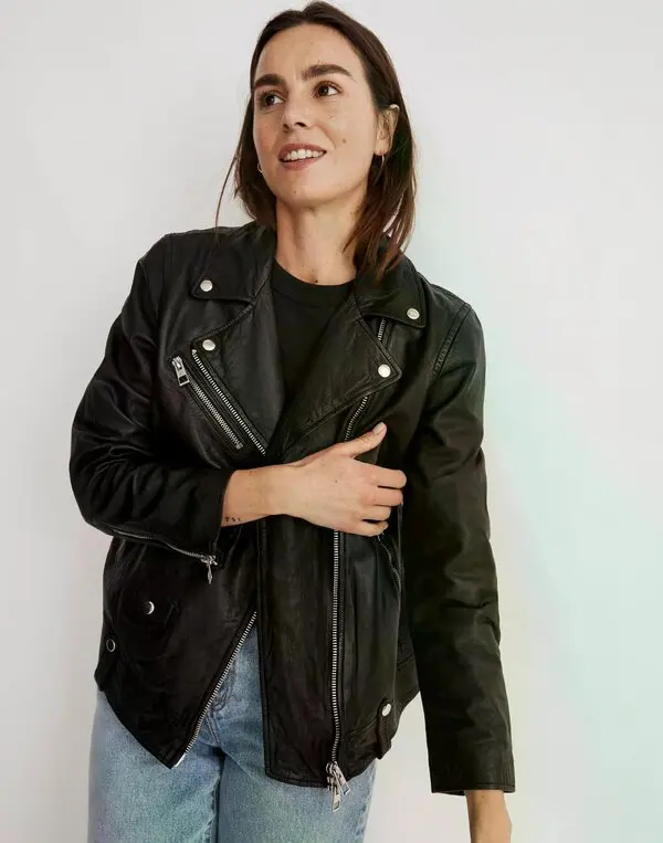 Madewell Washed Leather Motorcycle Jacket True Black Editorialist