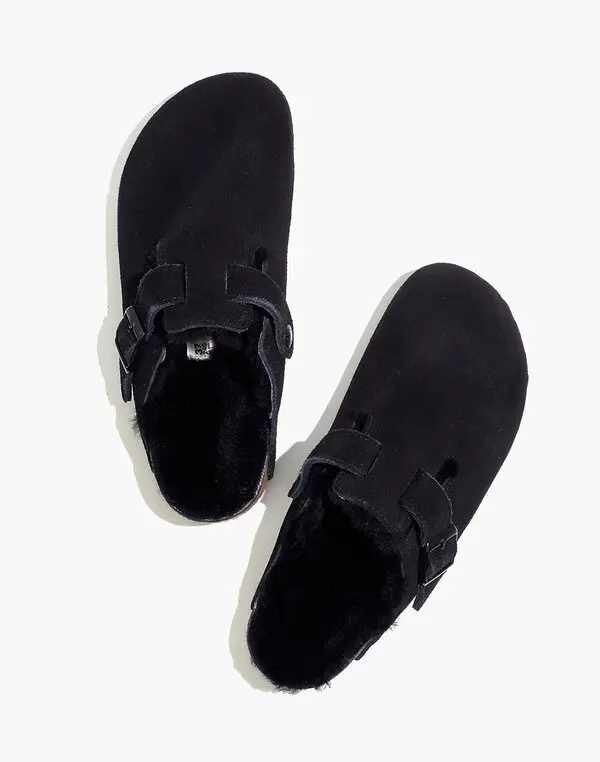 Madewell Birkenstock® Suede Boston Shearling Clogs - Black,black