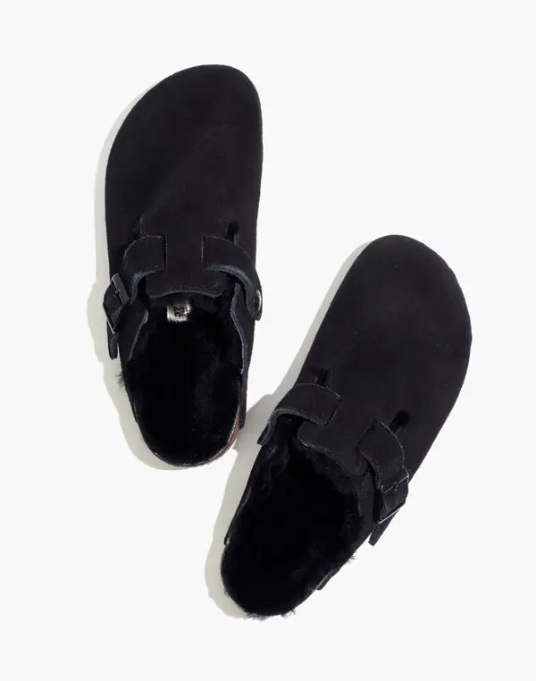 Madewell Birkenstock® Suede Boston Shearling Clogs - Black,black