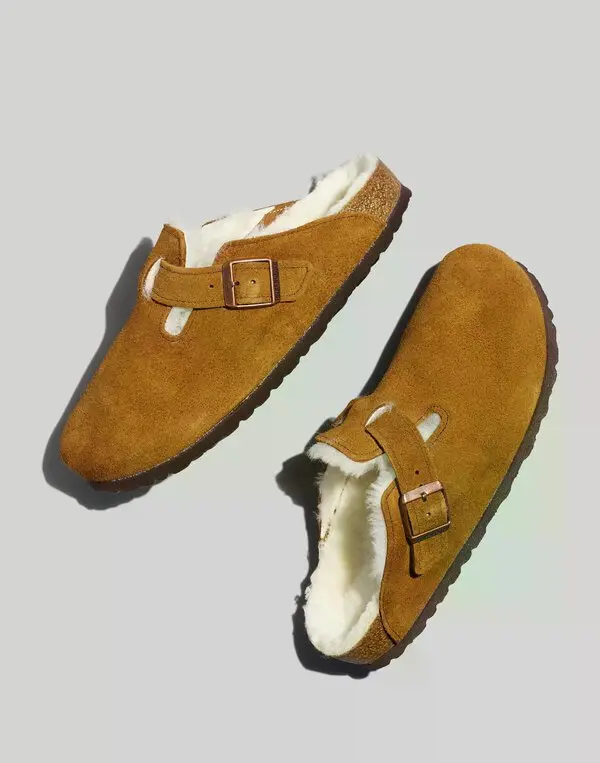 Madewell Birkenstock® Suede Boston Shearling Clogs - Natural