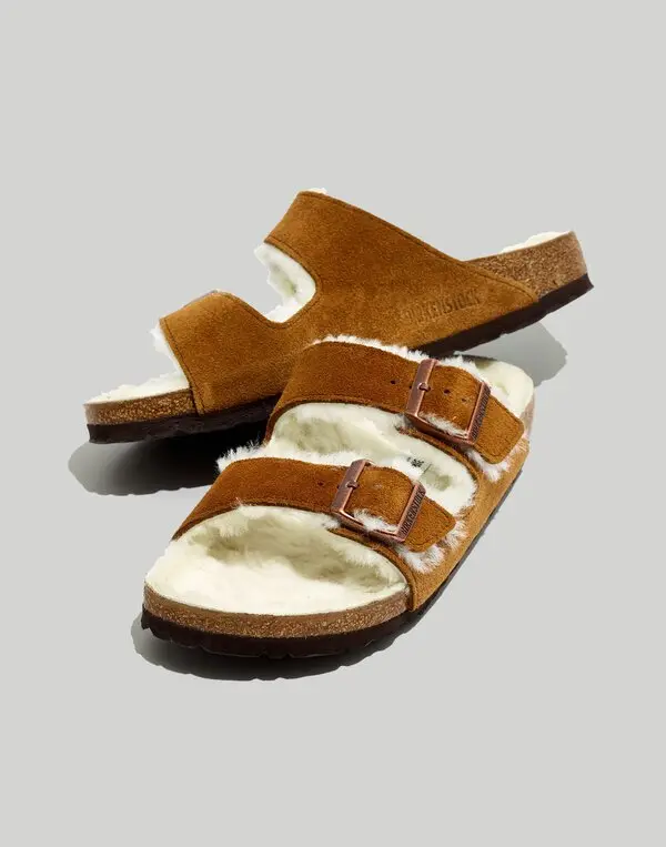 Madewell Birkenstock® Suede Arizona Sandals In Shearling - Mink Natural