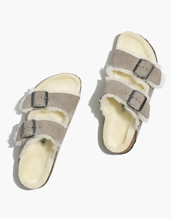 Madewell Birkenstock® Suede Arizona Sandals In Shearling - Stone Coin Suede,shearing