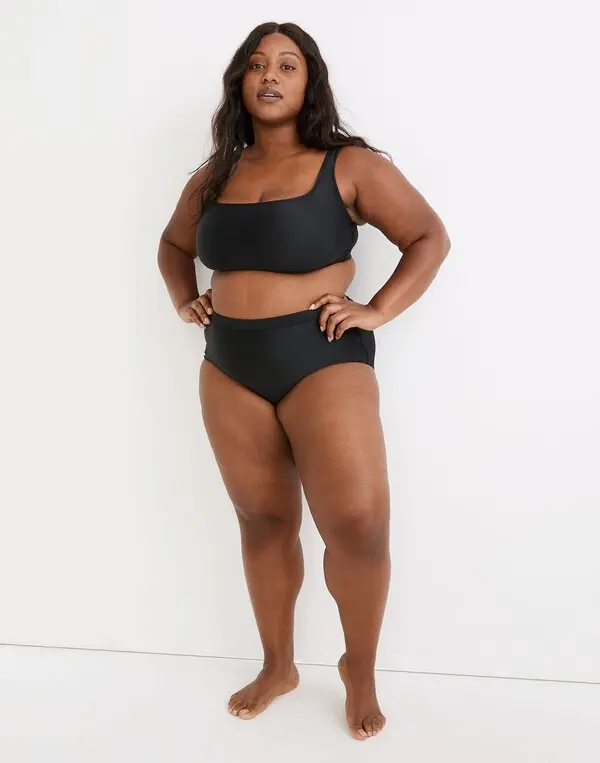 Madewell Plus Second Wave Retro High-waisted Bikini Bottom - True Black