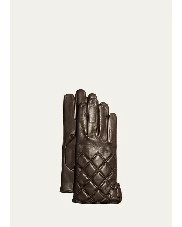 GUANTI GIGLIO FIORENTINO Quilted Napa Gloves With Cashmere Lining - Brown