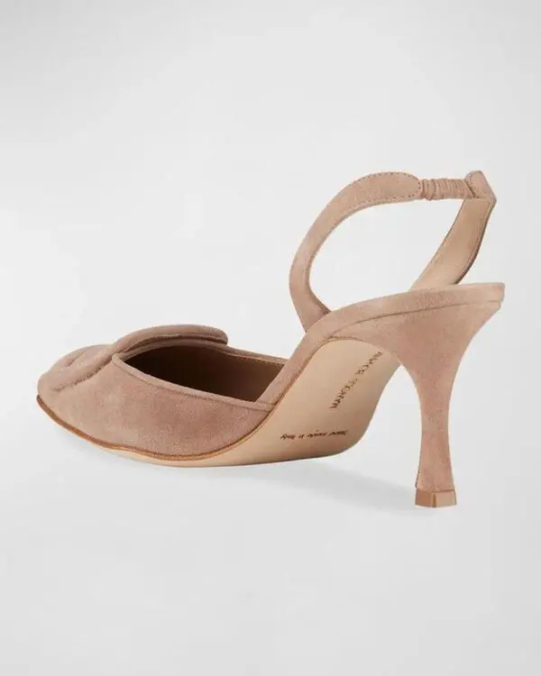 Manolo Blahnik Suede Slingback Pumps - Beige
