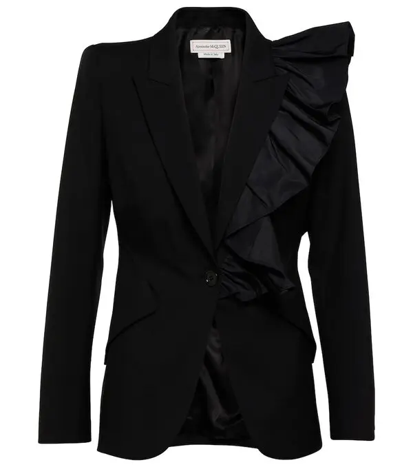 Alexander McQueen Ruffle-trimmed Wool Blazer