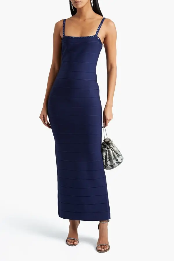 herve leger long dress sale Women's Dresses wedding celebration HERV LGER Crystal-embellished bandage maxi
