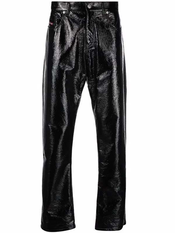 DIESEL® Crinkled-effect Vinyl Straight-leg Trousers - Black