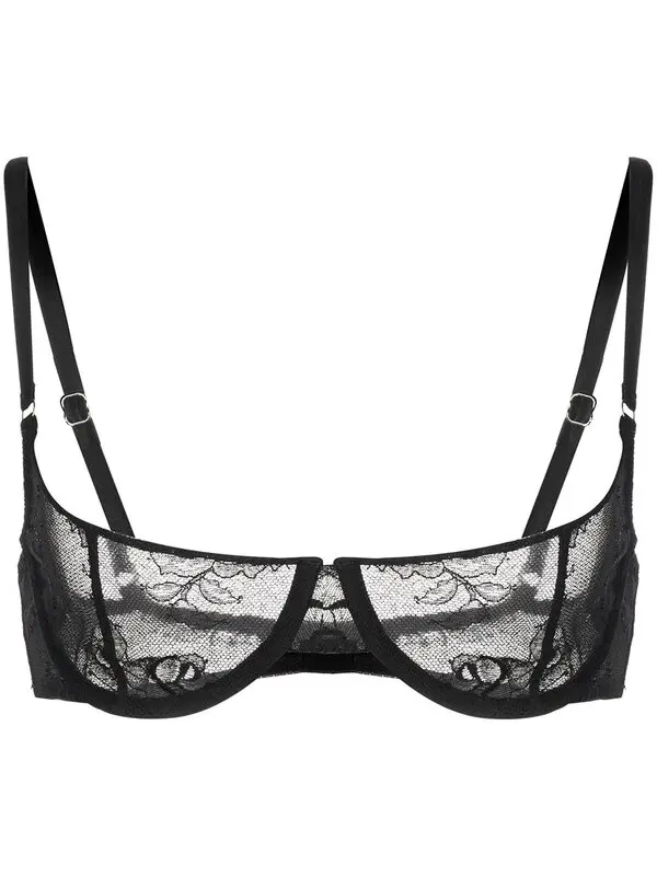 Fleur Du Mal Bouquet Lace Scooped Balconette Bra - Black