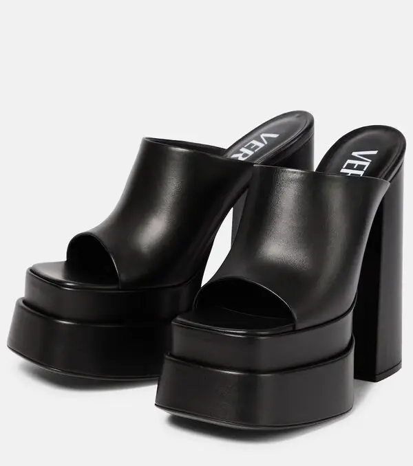 Versace Leather Platform Sandals - Black