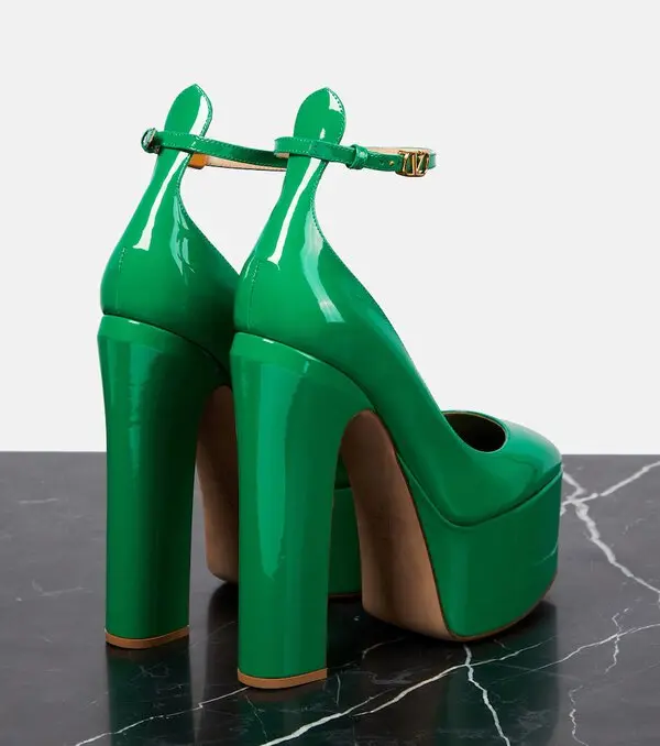 Valentino Garavani Tan-go 155 Leather Platform Pumps - Green