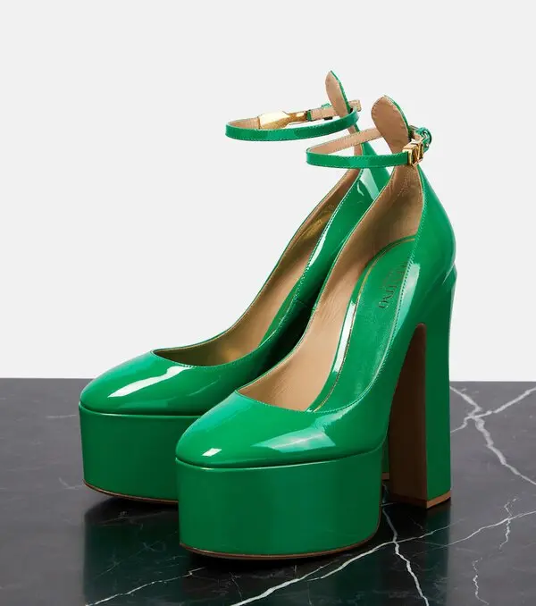 Valentino Garavani Tan-go 155 Leather Platform Pumps - Green