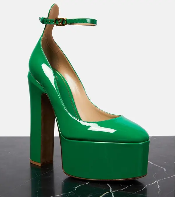 Valentino Garavani Tan-go 155 Leather Platform Pumps - Green
