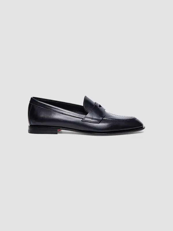 Santoni Famed Leather Penny Loafers - Black