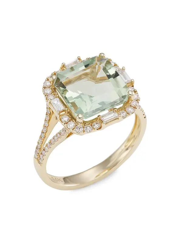 Saks Fifth Avenue Collection 14k Green Amethyst & 0.50 Tcw Diamond Halo Ring - Yellow Gold