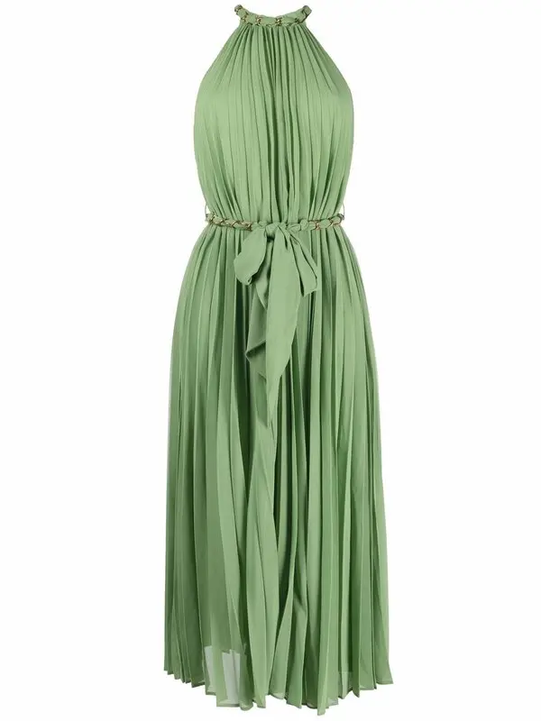 zimmermann pleated midi dress green ZIMMERMANN Wanderlust tie-shoulder Pleated Midi Dress | Green