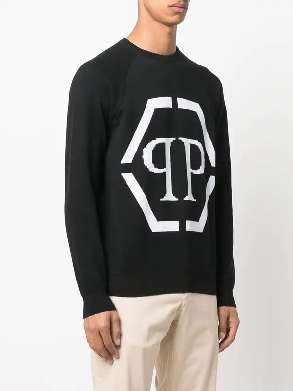 Philipp Plein Intarsia-logo Crewneck Jumper - Black