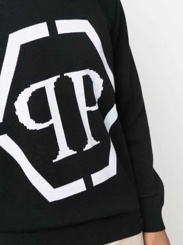 Philipp Plein Intarsia-logo Crewneck Jumper - Black