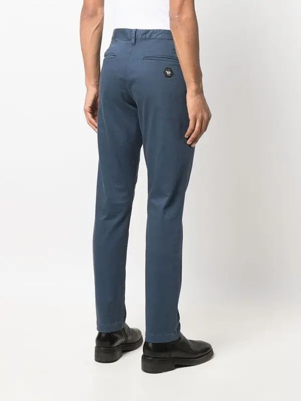 Philipp Plein Hexagon-patch Slim-fit Chinos - Blue