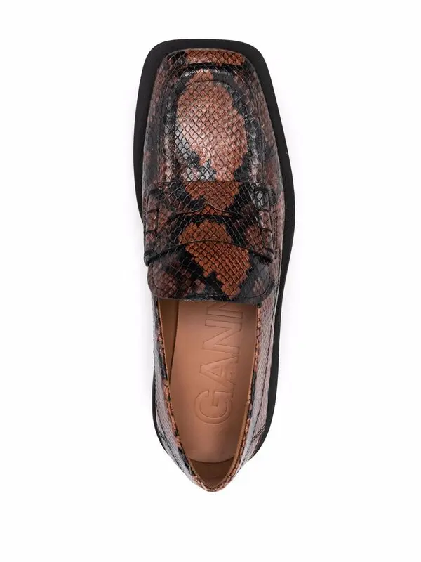 GANNI Snakeskin-effect Penny Loafers