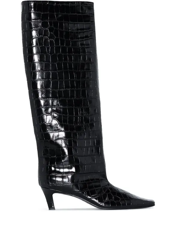 TOTEME Wide Shaft Croc-effect Boots - Black