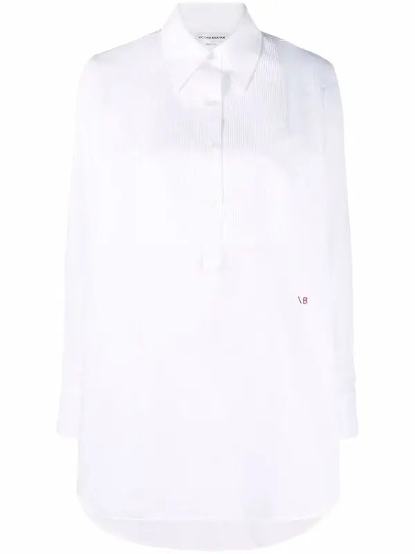 Victoria Beckham Logo Embroidered Long-sleeved Shirt - White