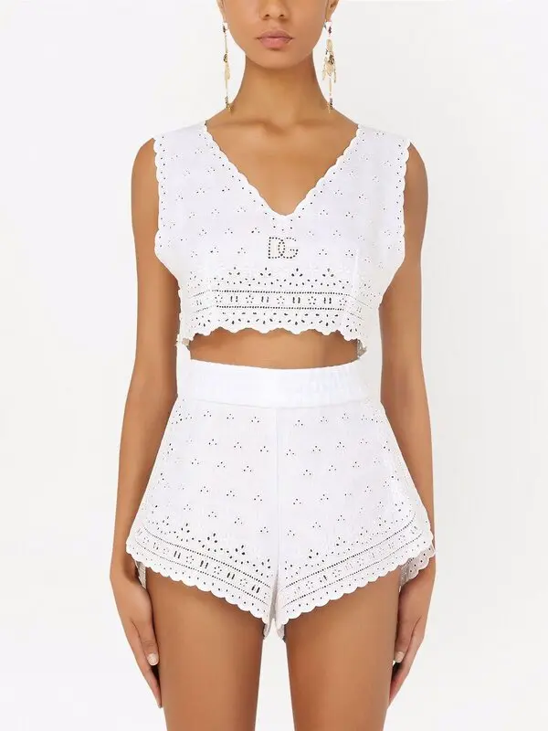 Dolce & Gabbana Embroidered Linen Crop Top