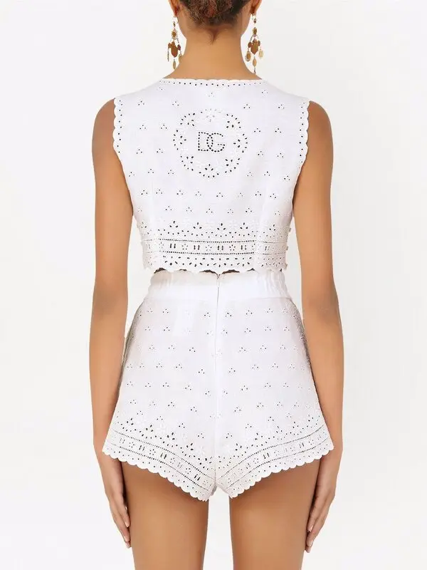 Dolce & Gabbana Embroidered Linen Crop Top