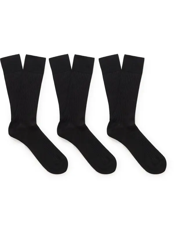Nn07 Three-pack Ribbed Cotton-blend Socks - Black