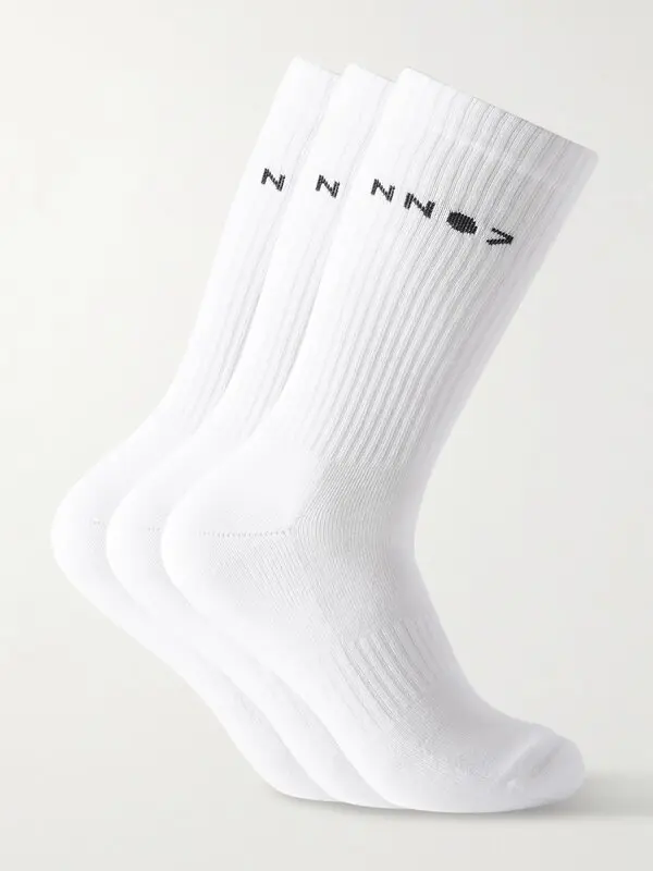 Nn07 Three-pack Logo Cotton-blend Socks - White