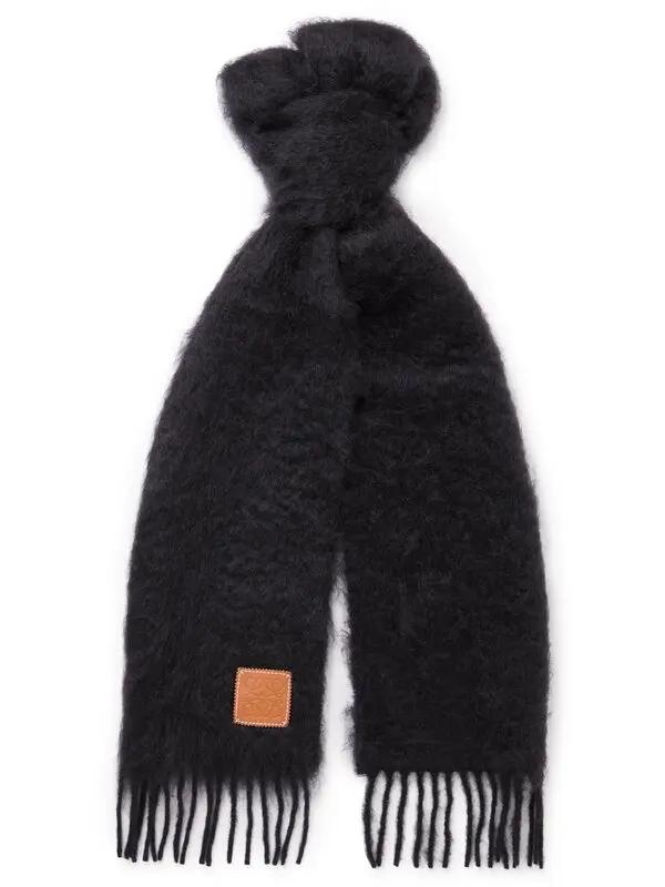 Loewe Logo-appliquéd Fringed Mohair-blend Scarf - Black