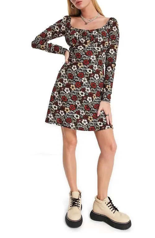 Topshop 70s Floral Long Sleeve A-line Dress