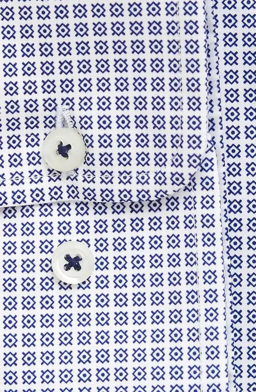 David Donahue Fusion Performance Geo Print Stretch Dress Shirt