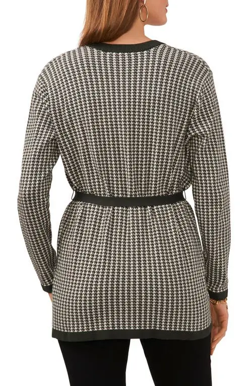 Chaus Houndstooth Belted Cotton Cardigan - Moss
