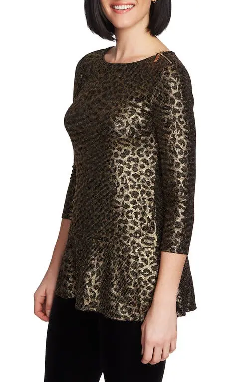 Chaus Zip Shoulder Metallic Knit Top