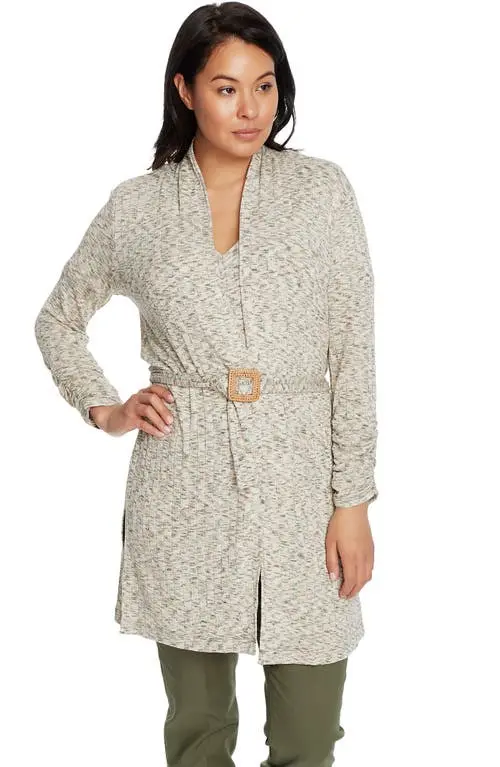 Chaus Jaspé Ribbed Belted Long Cardigan