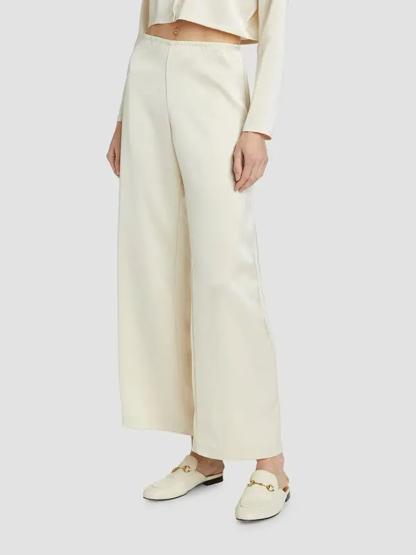 LESET Barb Satin Wide-leg Pants - Creme