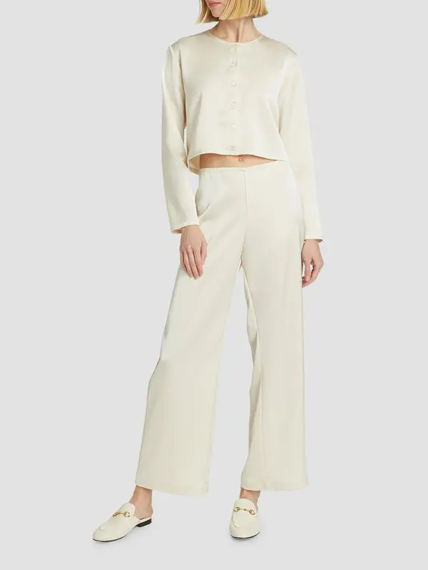 LESET Barb Satin Wide-leg Pants - Creme