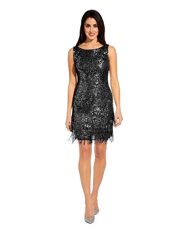 adrianna papell women's beaded fringe sheath dress Petite - Black Halter Lace A Line bikini cover up  Resort Wear Color:Dark Purple Womens Adrianna Papell Beaded