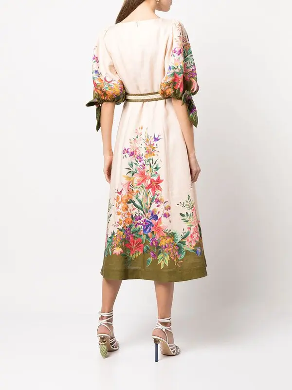 Zimmermann Tropicana Tie Sleeve Midi-Dress - Neutrals | Editorialist