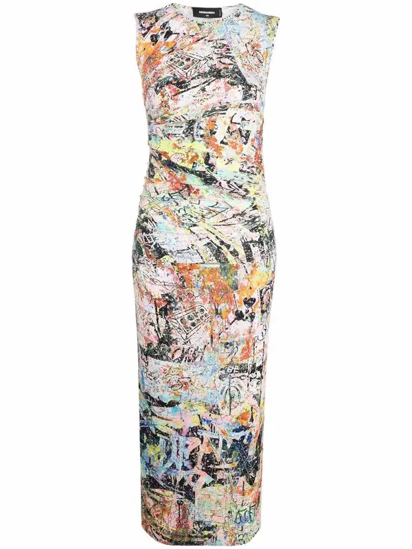 Dsquared2 Sleeveless Graphic Print Midi Dress