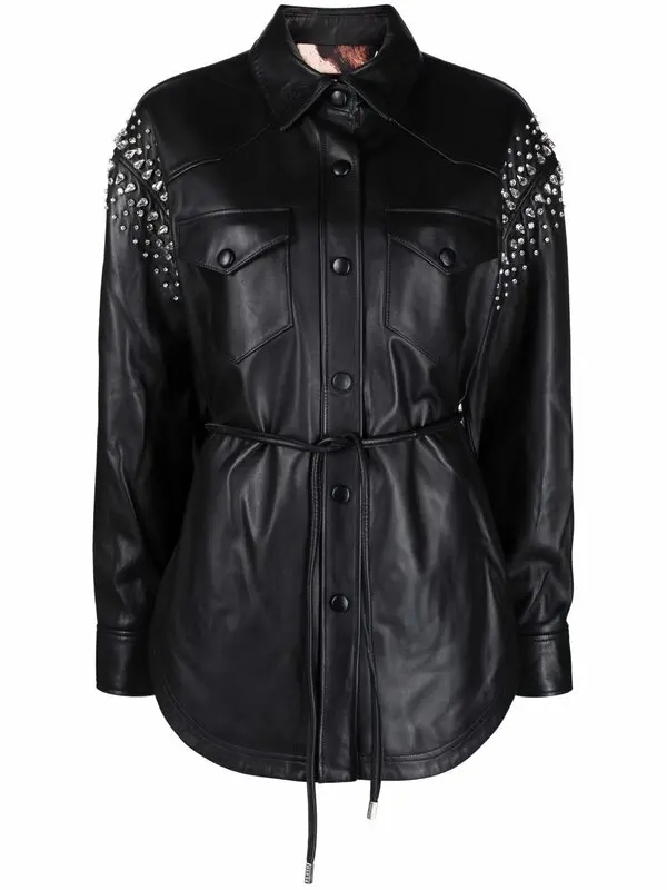 Philipp Plein Crystal-studded Leather Shirt