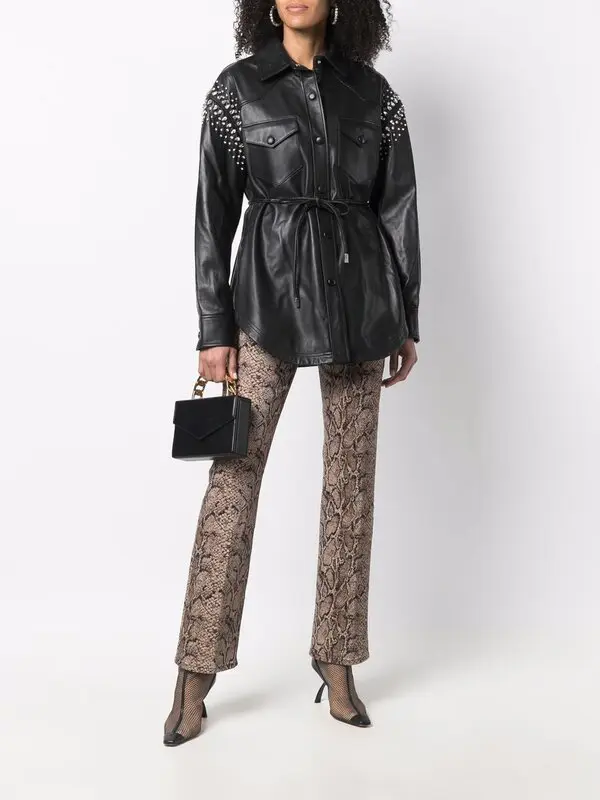 Philipp Plein Crystal-studded Leather Shirt